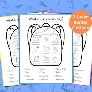 What’s in My School Bag Printable Activity, Back to School Worksheet ...