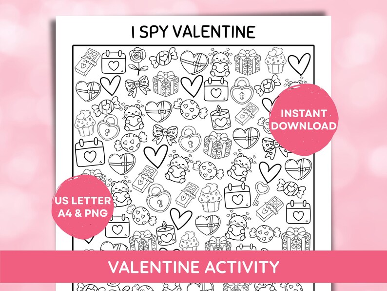 I Spy Valentine Game, Kids Activity, Printable Search and Find (digital ...