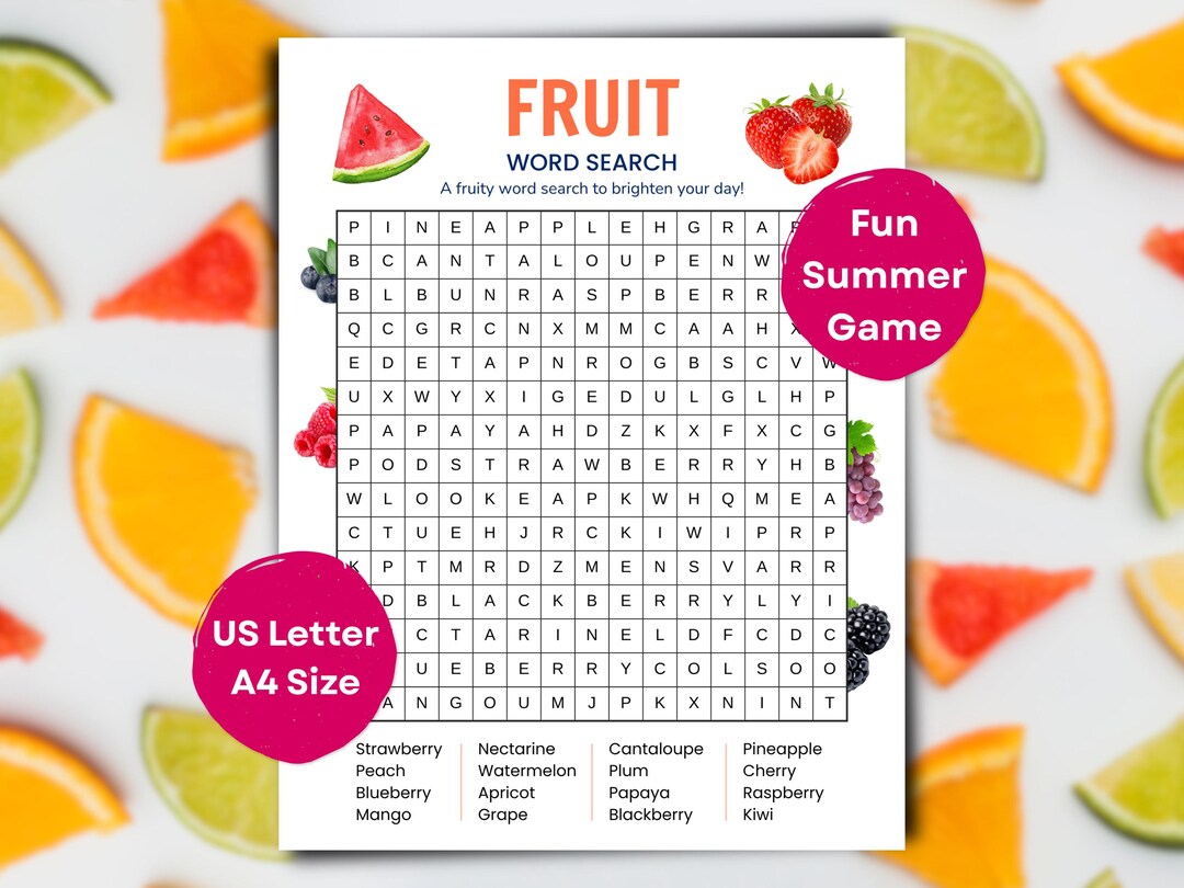 Fruit Word Search Printable Game, Summer Word Search, Fun Summer ...