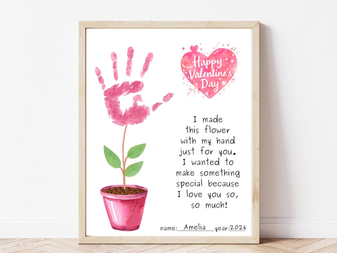 Valentine Handprint Craft for Kids, Flower Poem Keepsake, Printable ...