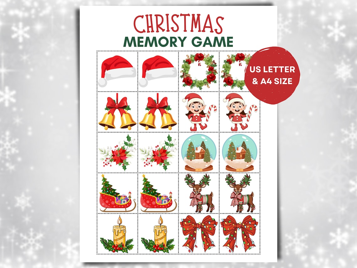 Christmas Memory Matching Game Printable PDF – Fun Holiday Activity for ...