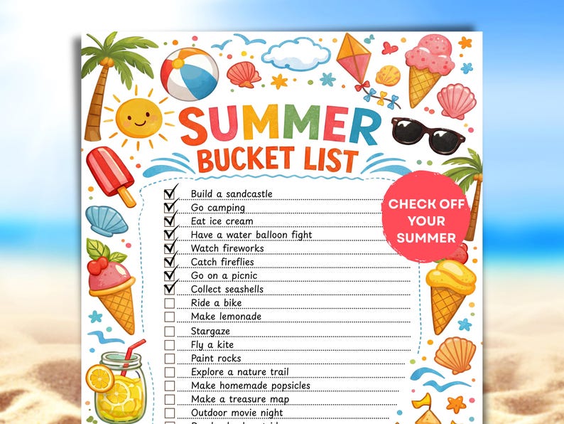 Editable Summer Bucket List Printable, Canva Template, Kids Activity ...