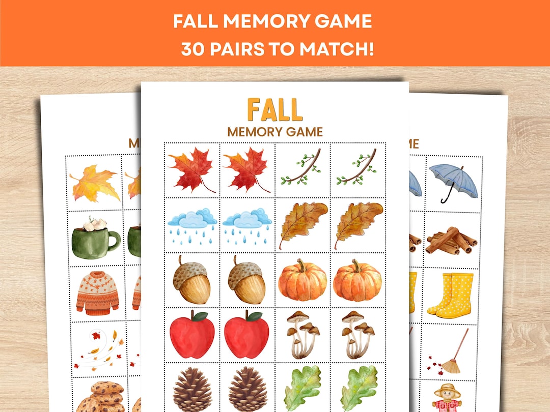 Fall Memory Matching Game Printable PDF – Fun Autumn Thanksgiving ...