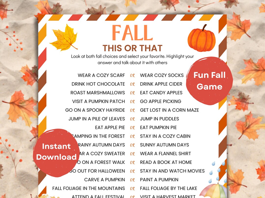 Fall Would You Rather Printable – This or That Autumn Game for Kids ...