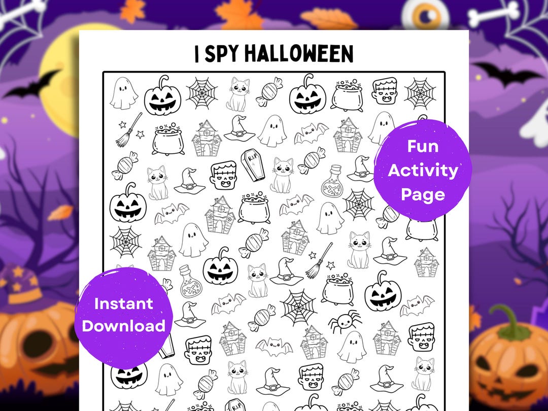 Halloween I Spy Game Printable | Kids Coloring Activity (PDF) - Etsy
