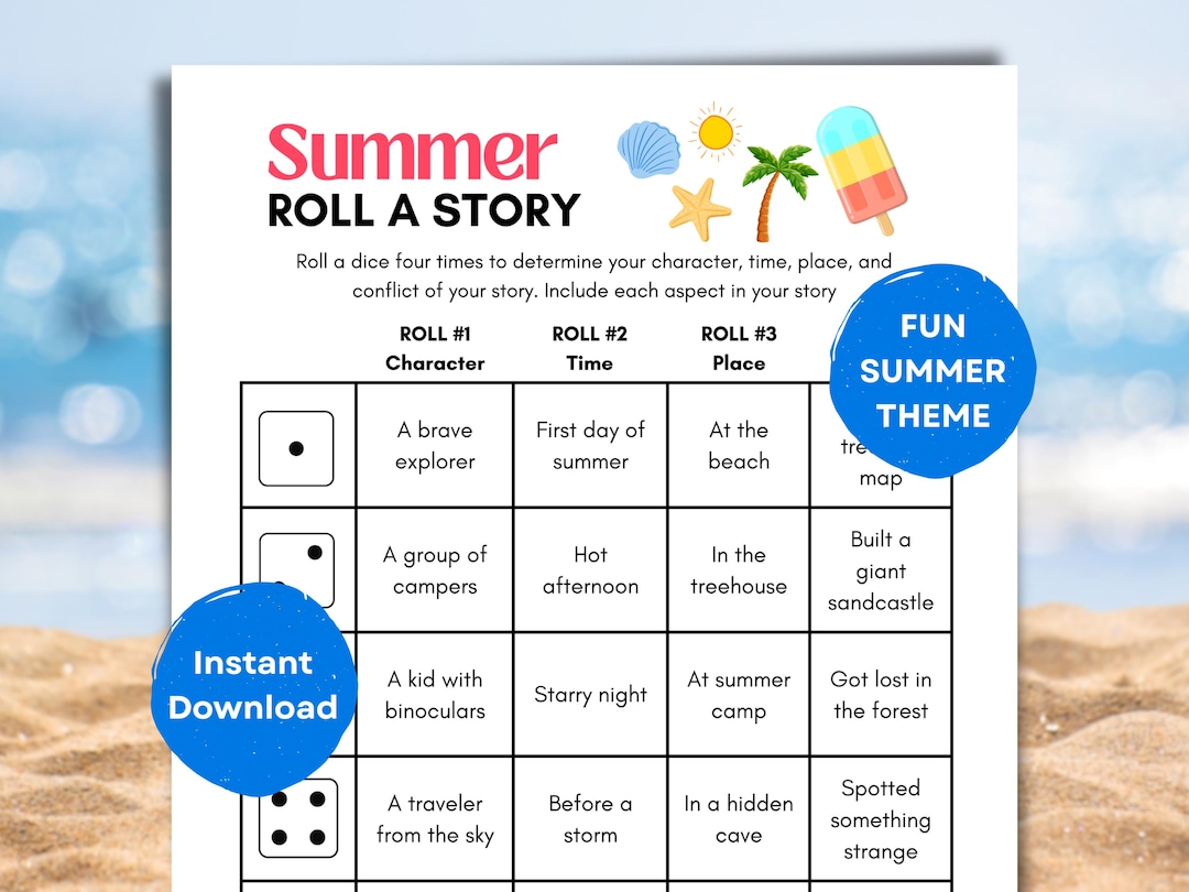 Summer Roll a Story Printable, Creative Writing Dice Game, Summer ...