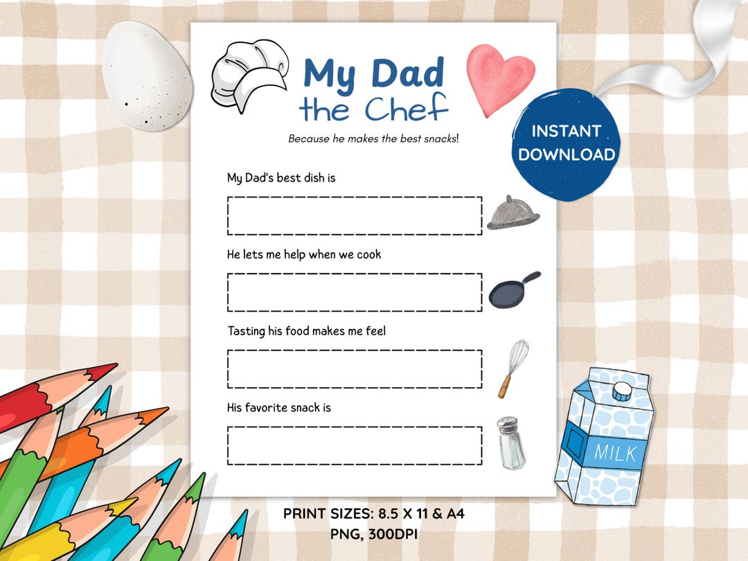 My Dad the Chef – Father's Day Printable Activity for Kids - Etsy