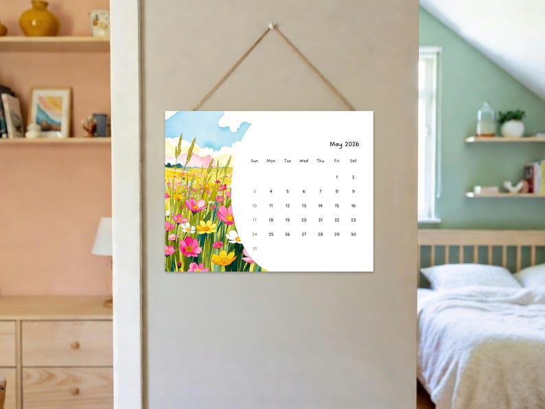2026 Kids Wall Calendar Printable, Watercolor Monthly Planner, Boho ...