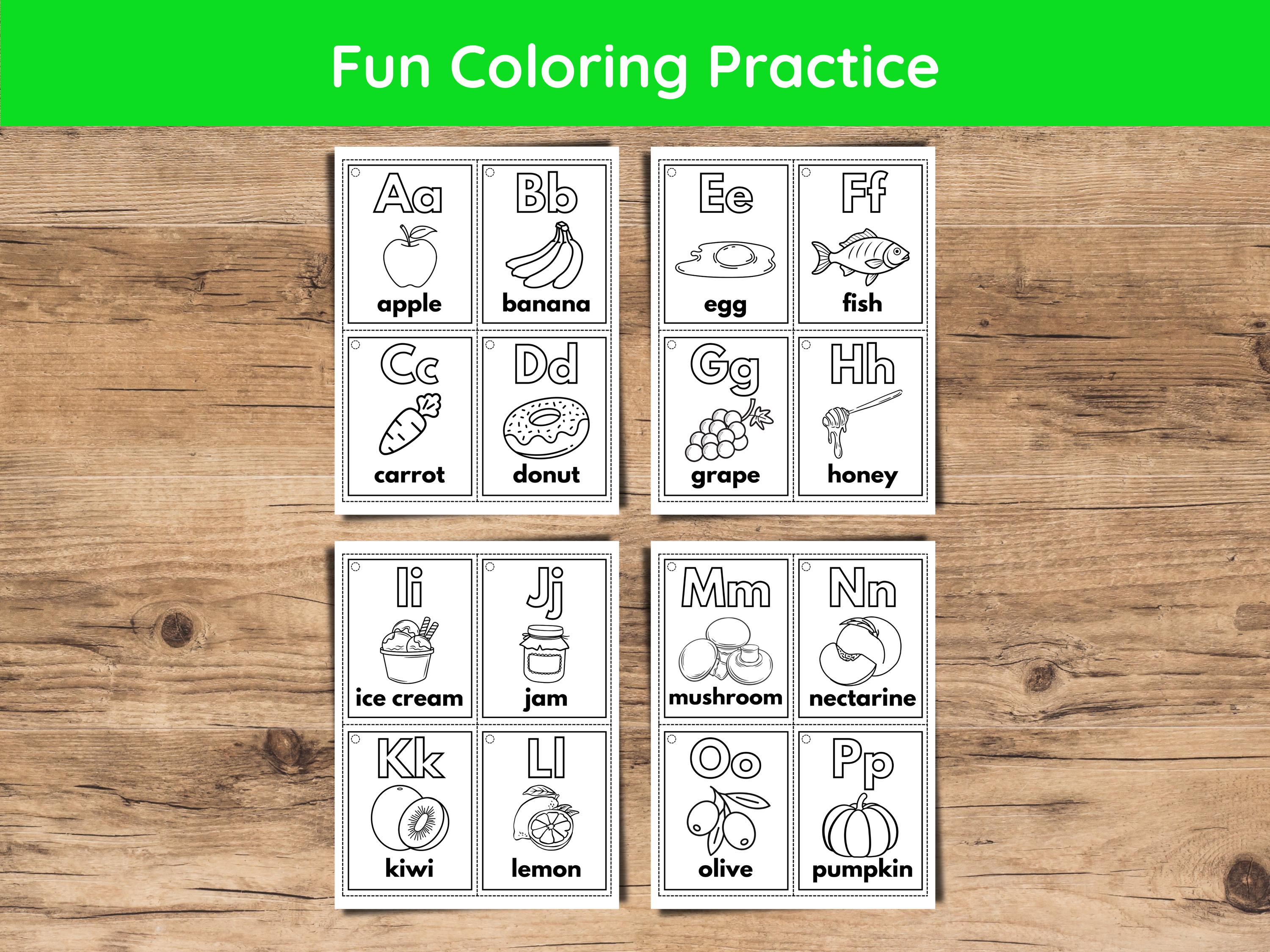 Food Alphabet Coloring Pages, A-Z Food Letters Worksheet, Fun ABC ...