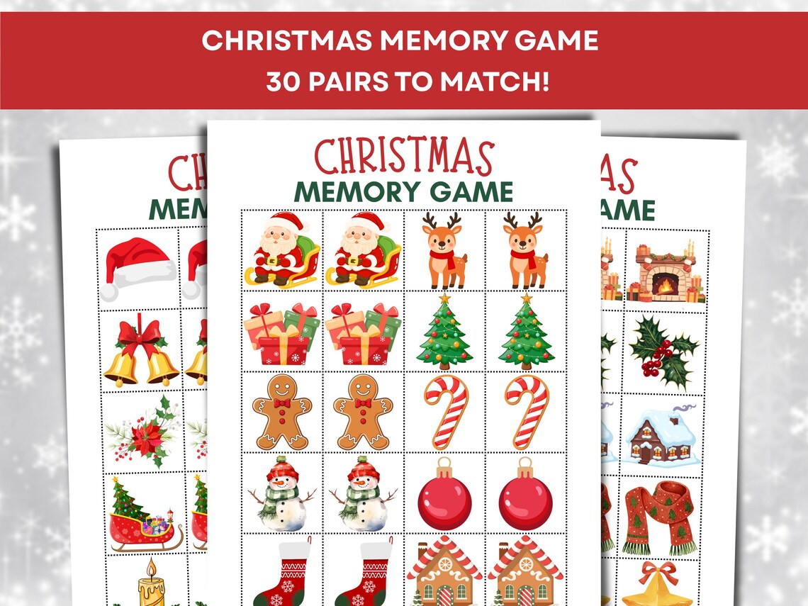Christmas Memory Matching Game Printable PDF – Fun Holiday Activity for ...