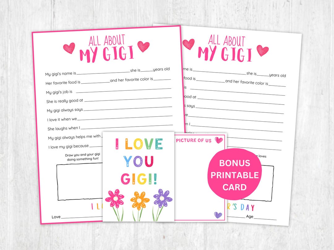 All About My Gigi Printable – Mother's Day Gift, Kids Interview ...