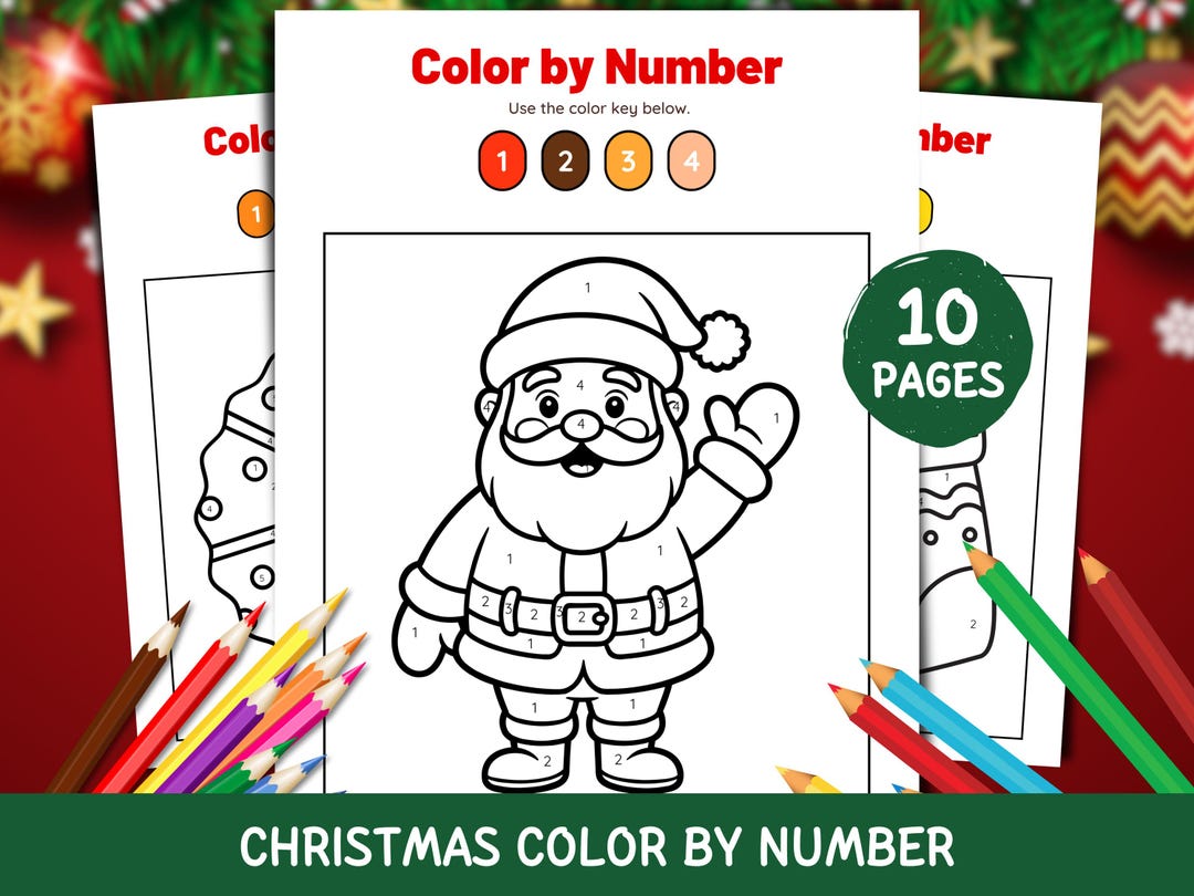 Christmas Color by Number, Coloring Pages for Kids, Holiday Activity ...