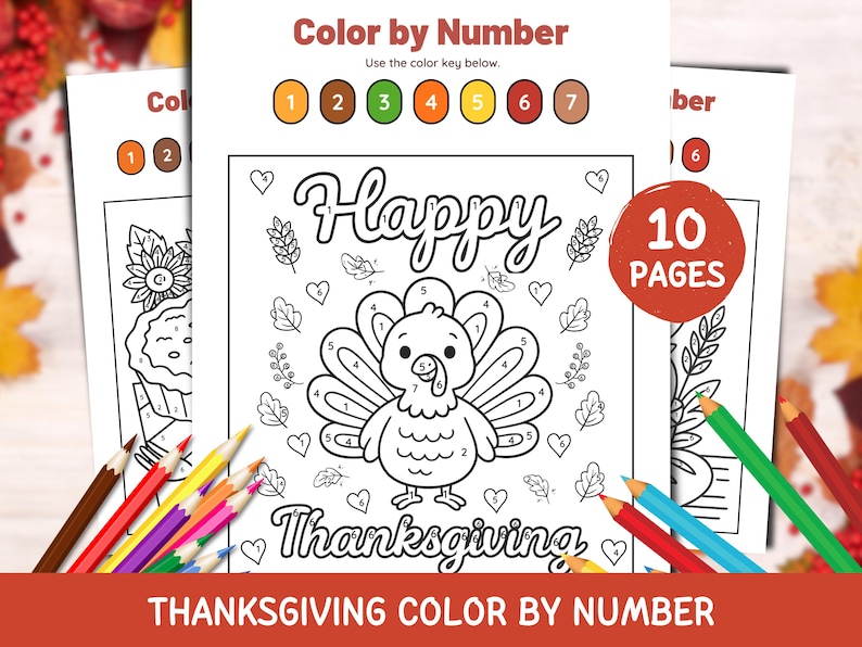 Thanksgiving Color by Number, Coloring Pages for Kids, Holiday Activity ...