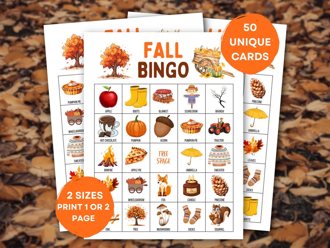 Fall Bingo Game Printable, Autumn Classroom Activity, 50 Pages Bingo ...