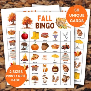 Fall Bingo Game Printable, Autumn Classroom Activity, 50 Pages Bingo ...