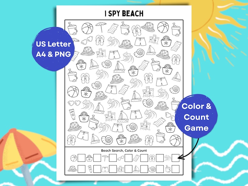 I Spy Coloring Page, I Spy Beach Game, Summer Activity, I Spy Kids ...