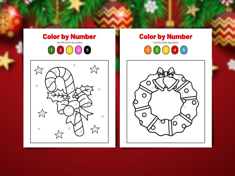 Christmas Color by Number, Coloring Pages for Kids, Holiday Activity ...