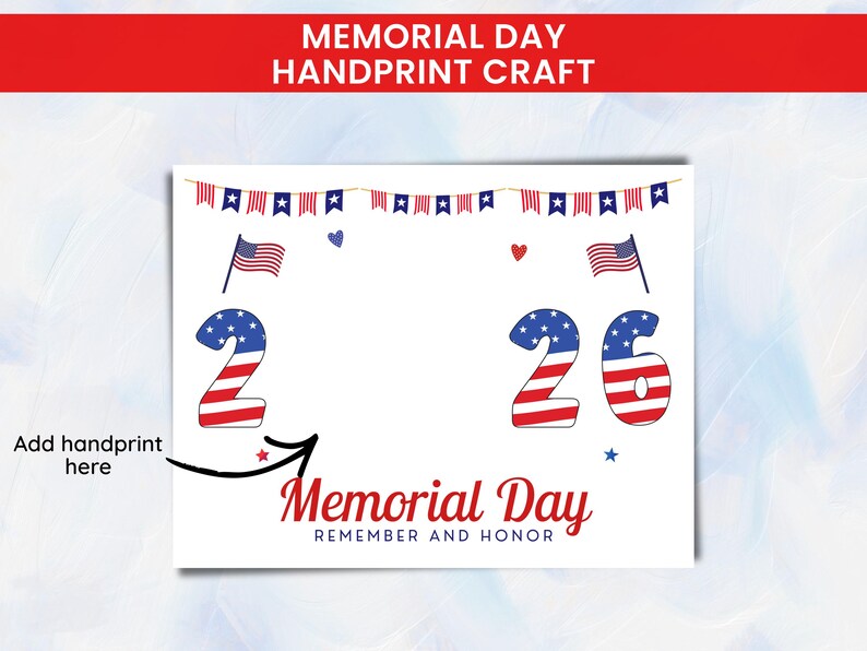 Memorial Day 2026 Handprint Art Keepsake, Patriotic Toddler Craft ...