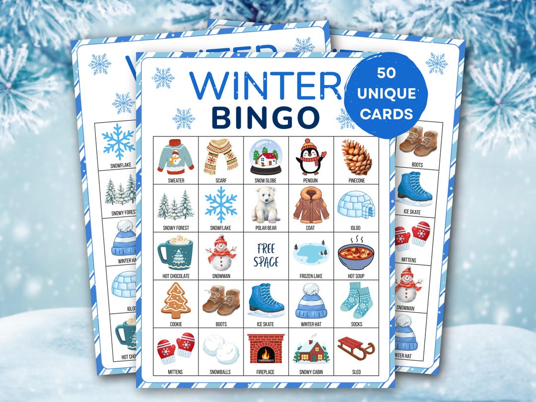 Winter Bingo, 50 Printable Winter Bingo Cards, Winter Activity for Kids ...