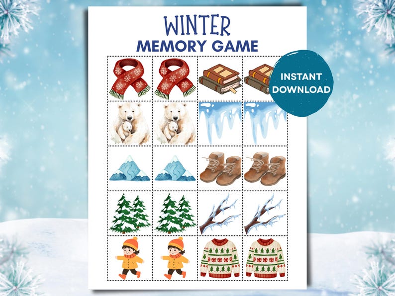 Winter Memory Matching Game Printable PDF – Fun Winter Activity for ...