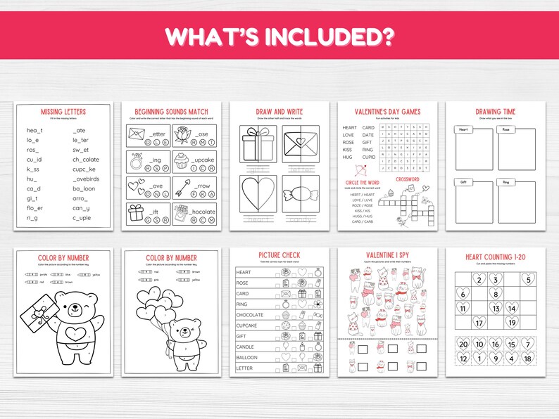 Valentine's Day Worksheet Bundle, 20 Page Preschool Kindergarten ...