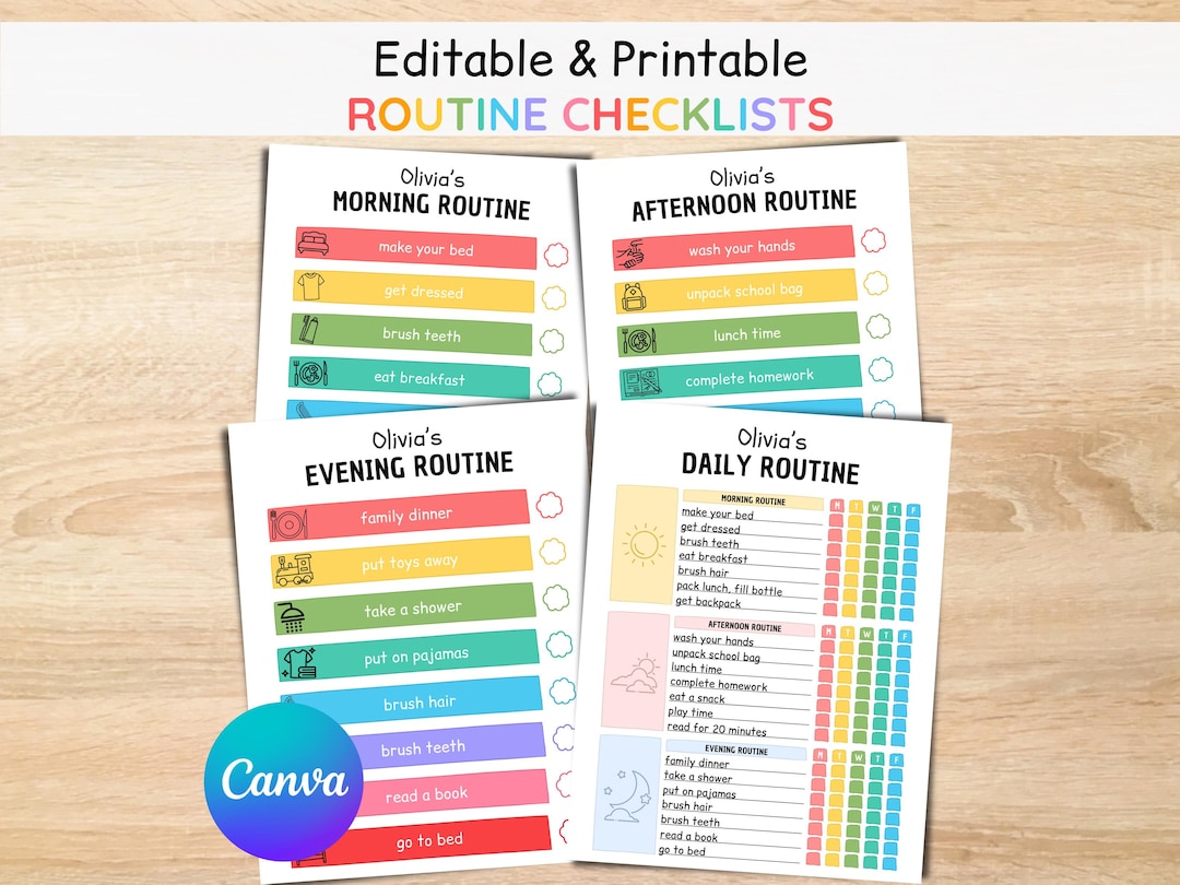 Editable Daily Routine for Kids, Routine Chart for Kids, School Day ...