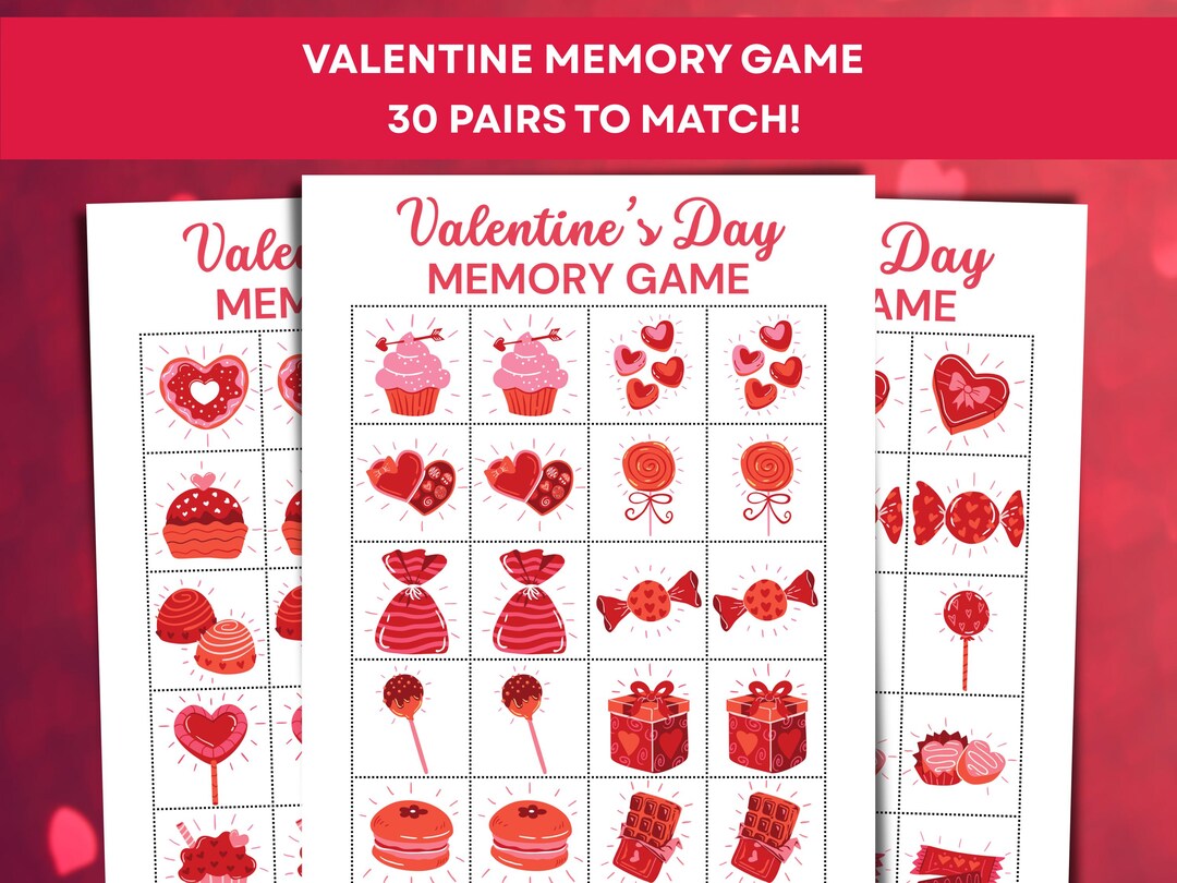 Valentine Memory Matching Game Printable PDF, Fun Valentine Activity ...