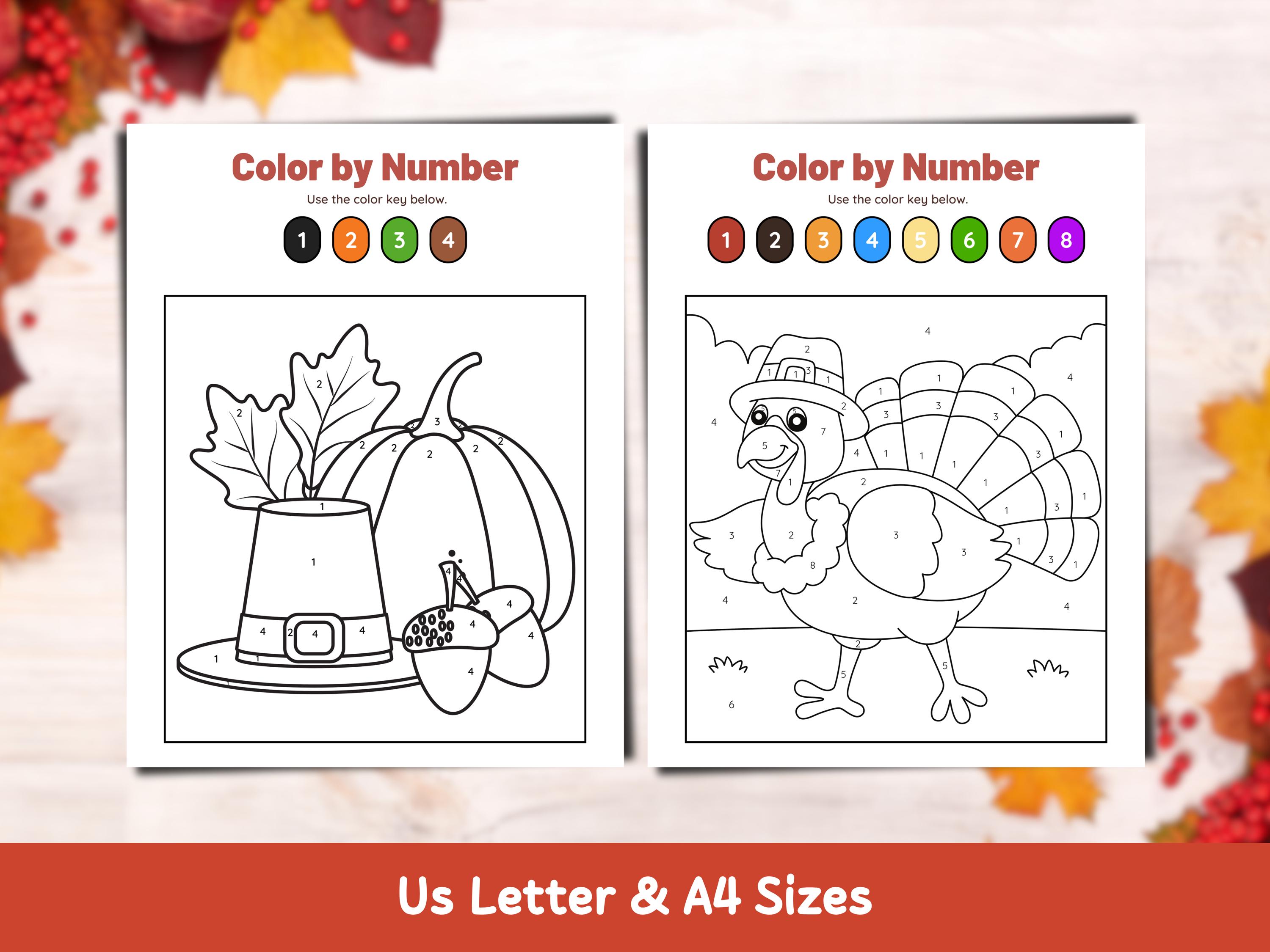 Thanksgiving Color by Number, Coloring Pages for Kids, Holiday Activity ...