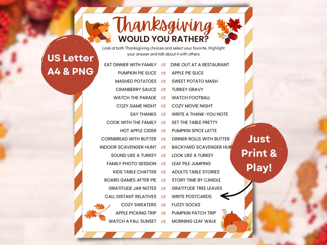 Thanksgiving Would You Rather Printable Game – Fun Kids & Family ...