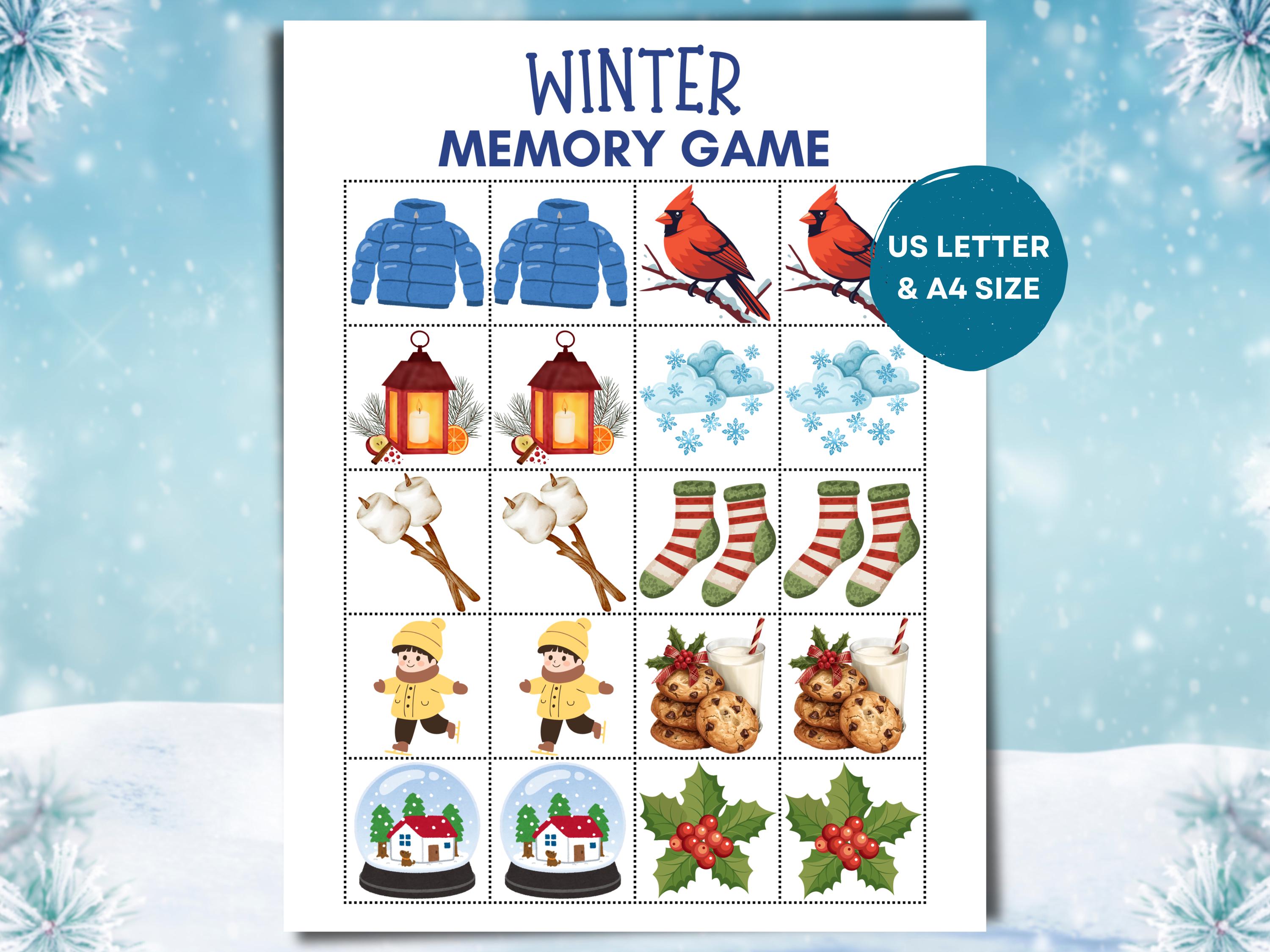 Winter Memory Matching Game Printable PDF – Fun Winter Activity for ...