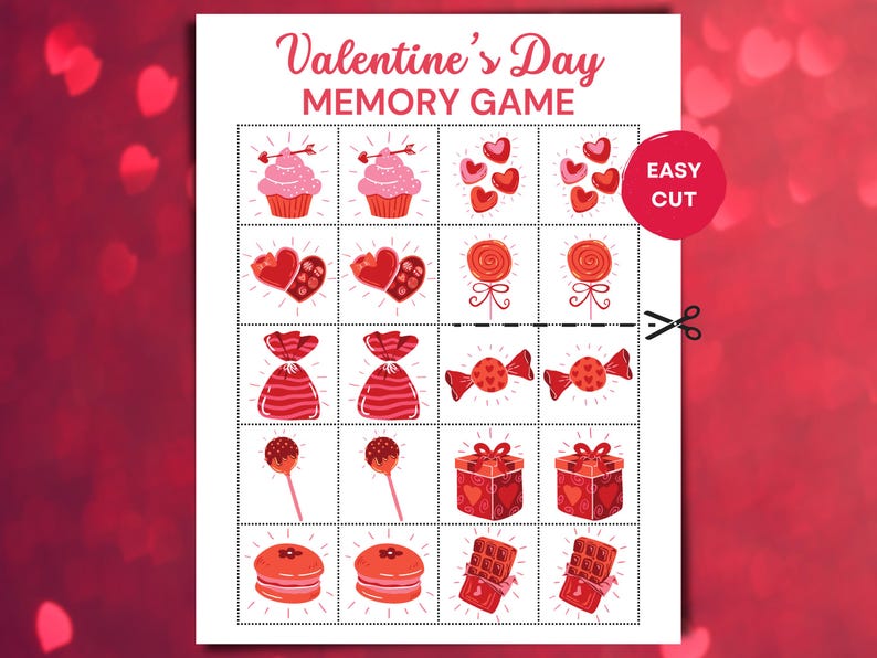 Valentine Memory Matching Game Printable PDF, Fun Valentine Activity ...