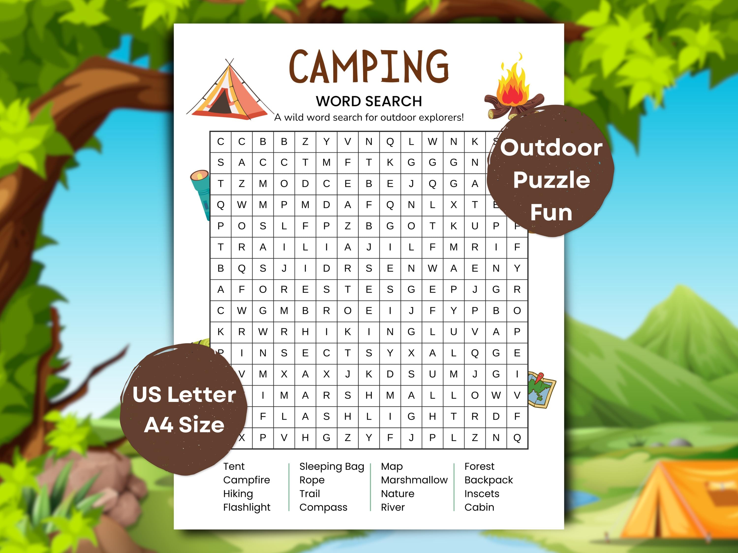 Camping Word Search Puzzle Printable for Kids | Fun Outdoor Activity ...