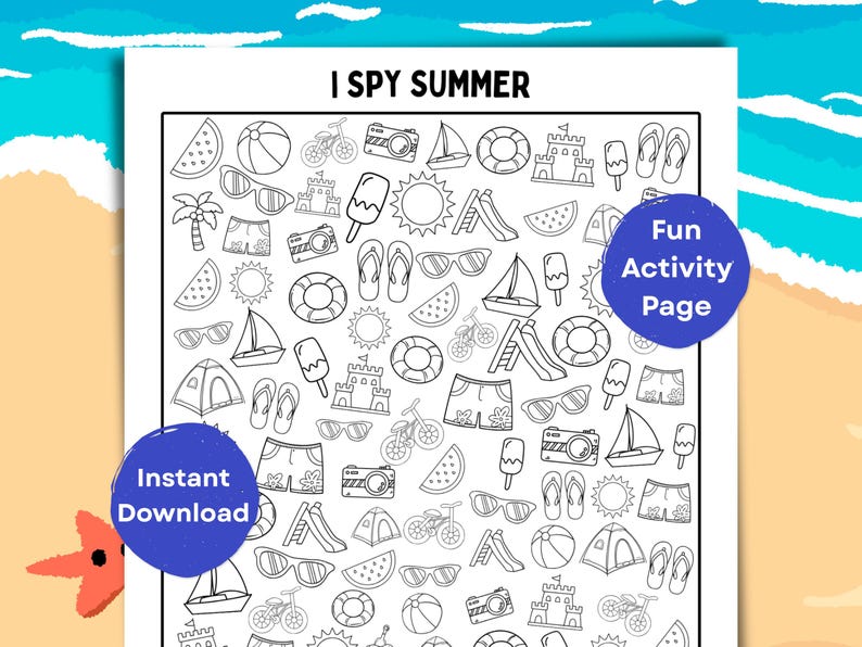 I Spy Coloring Page, I Spy Summer Game, Summer Activity, I Spy Kids ...