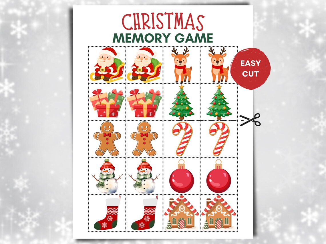 Christmas Memory Matching Game Printable PDF – Fun Holiday Activity for ...