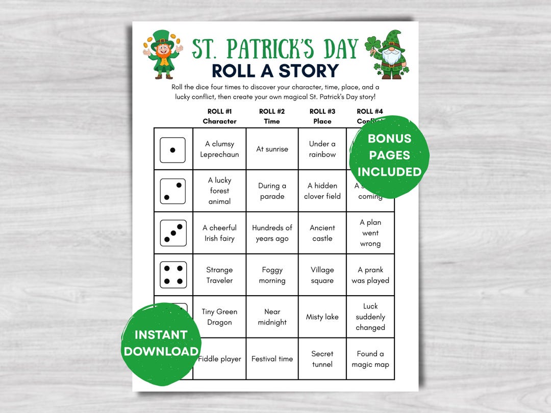 St. Patrick's Day Roll A Story, Creative Dice Game for Kids, Story Game ...