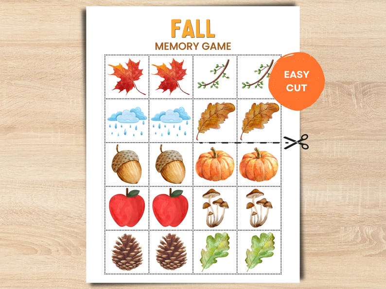 Fall Memory Matching Game Printable PDF – Fun Autumn Thanksgiving ...