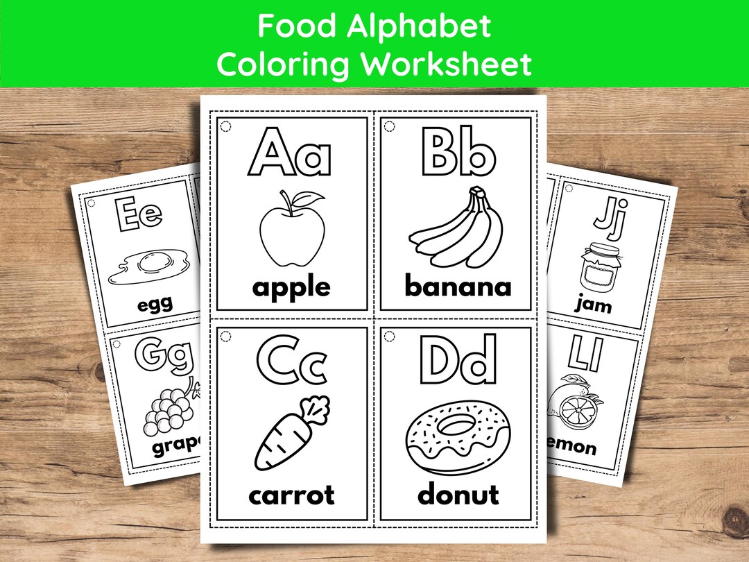 Food Alphabet Coloring Pages, A-Z Food Letters Worksheet, Fun ABC ...