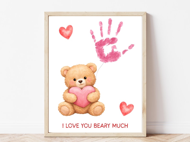 Valentine Handprint Craft for Kids, Teddy Bear Keepsake Art, Instant ...