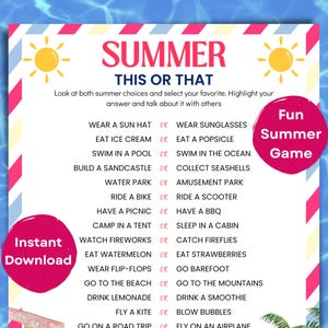 Summer This or That Game Printable | Kids Party Activity, Road Trip ...