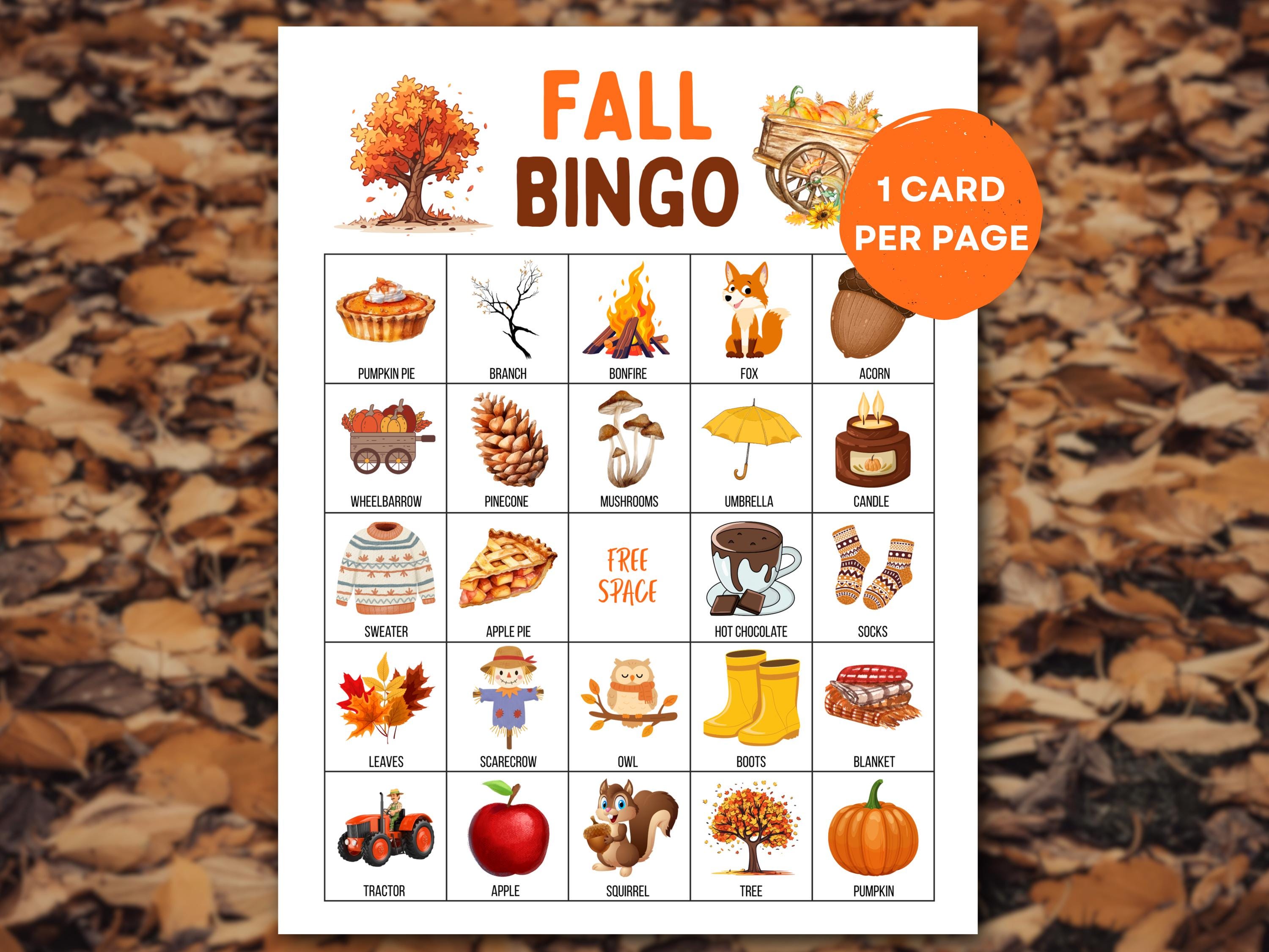 Fall Bingo Game Printable, Autumn Classroom Activity, 50 Pages Bingo ...