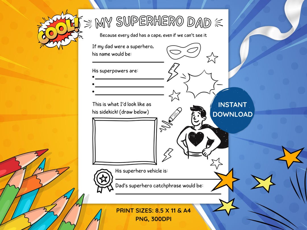 My Superhero Dad Printable | Fathers Day Activity for Kids | Instant ...