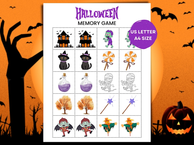 Halloween Memory Game | 30 Unique Pairs, Kids Activity (PDF) - Etsy