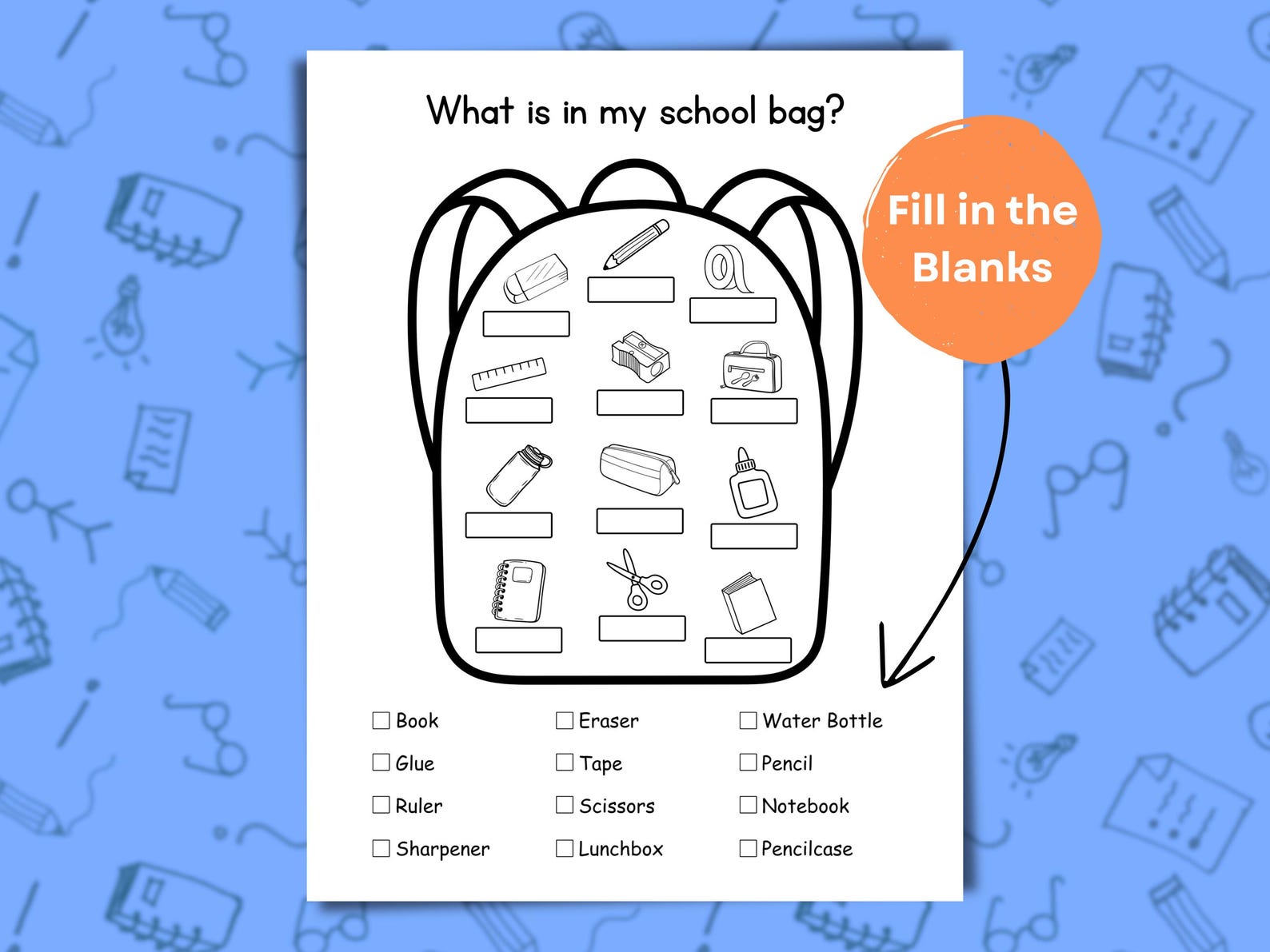 What’s in My School Bag Printable Activity, Back to School Worksheet ...
