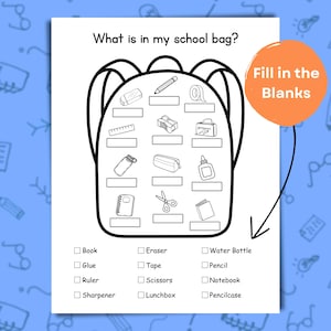 What’s in My School Bag Printable Activity, Back to School Worksheet ...