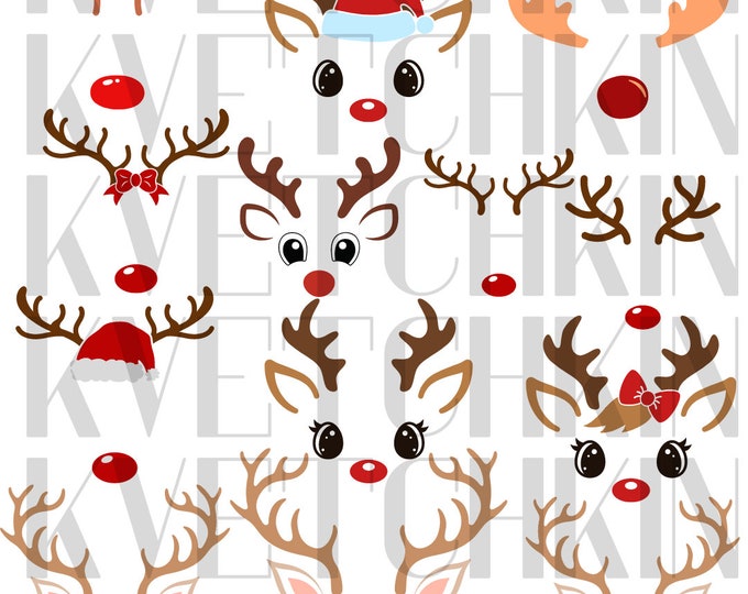 Reindeer Svg, Cute Reindeer Face Svg, Rudolphs the Red Nosed Reindeer ...