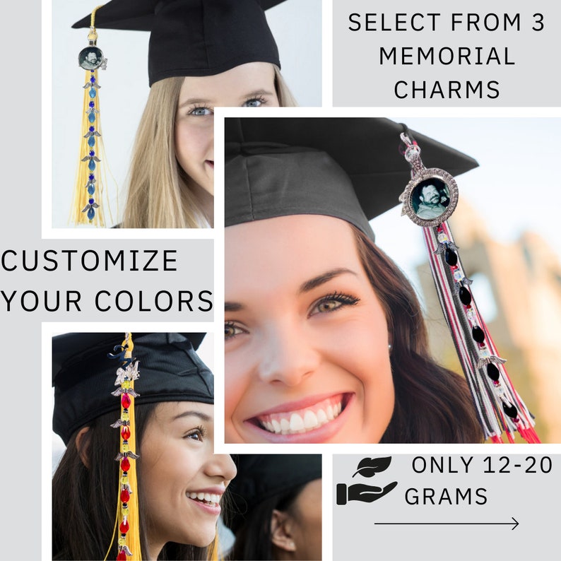 Custom Memorial Graduation Cap Tassel Charm Crystal Angels Photo Charm ...