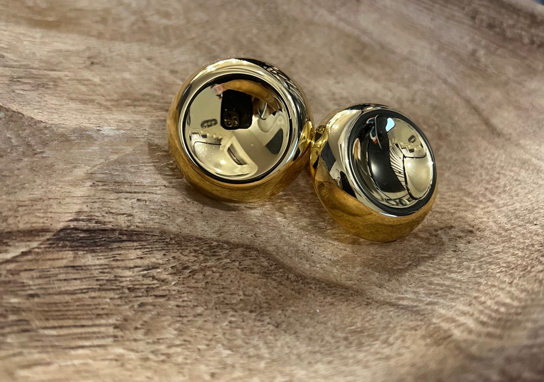 Stunning Statement Large Gold Tone Button Earrings - Etsy