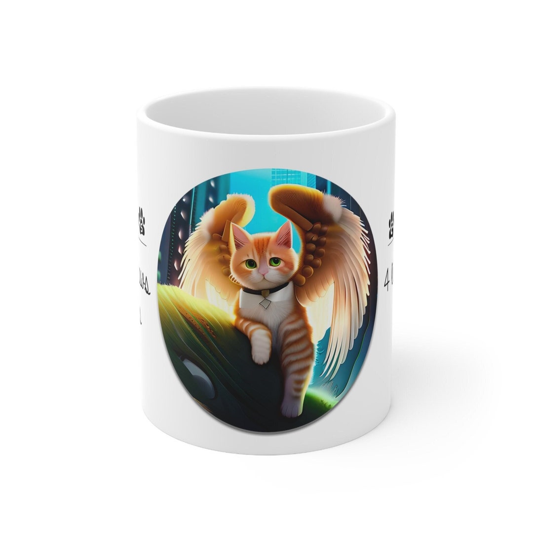 Cute Cat ANGEL WINGS Mug, Gift for Cat Lover, Spiritual Mug, Cat Coffee ...