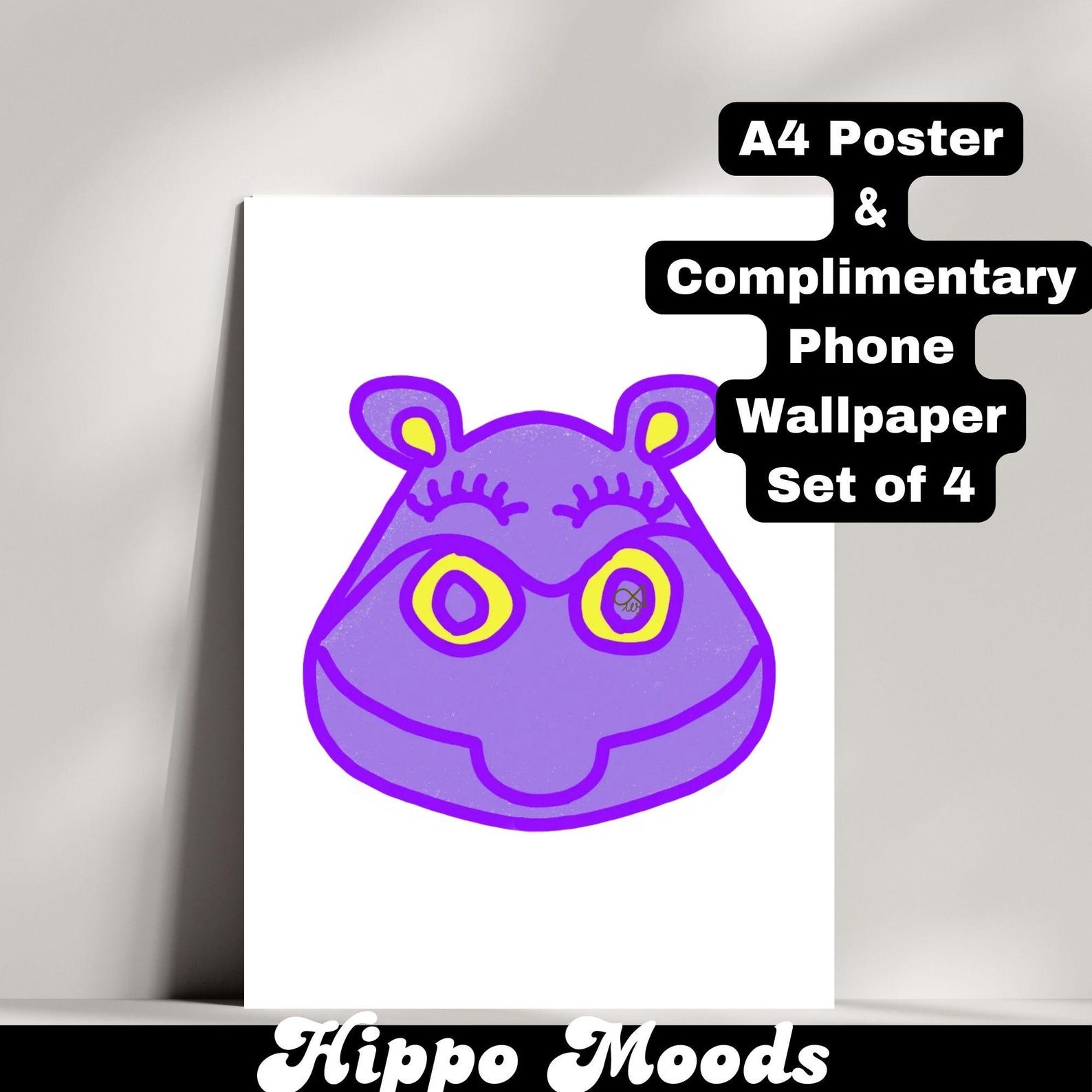 Digital Cute Hippo Moods Printable Poster hand-drawn Hippo Faces hippo ...