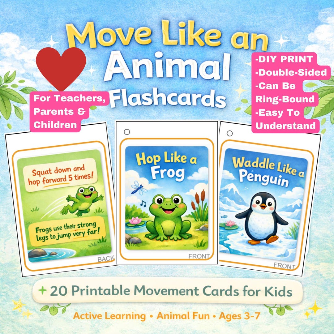 Animal Movement Flashcards for Kids | Active Learning, Gross Motor Game ...
